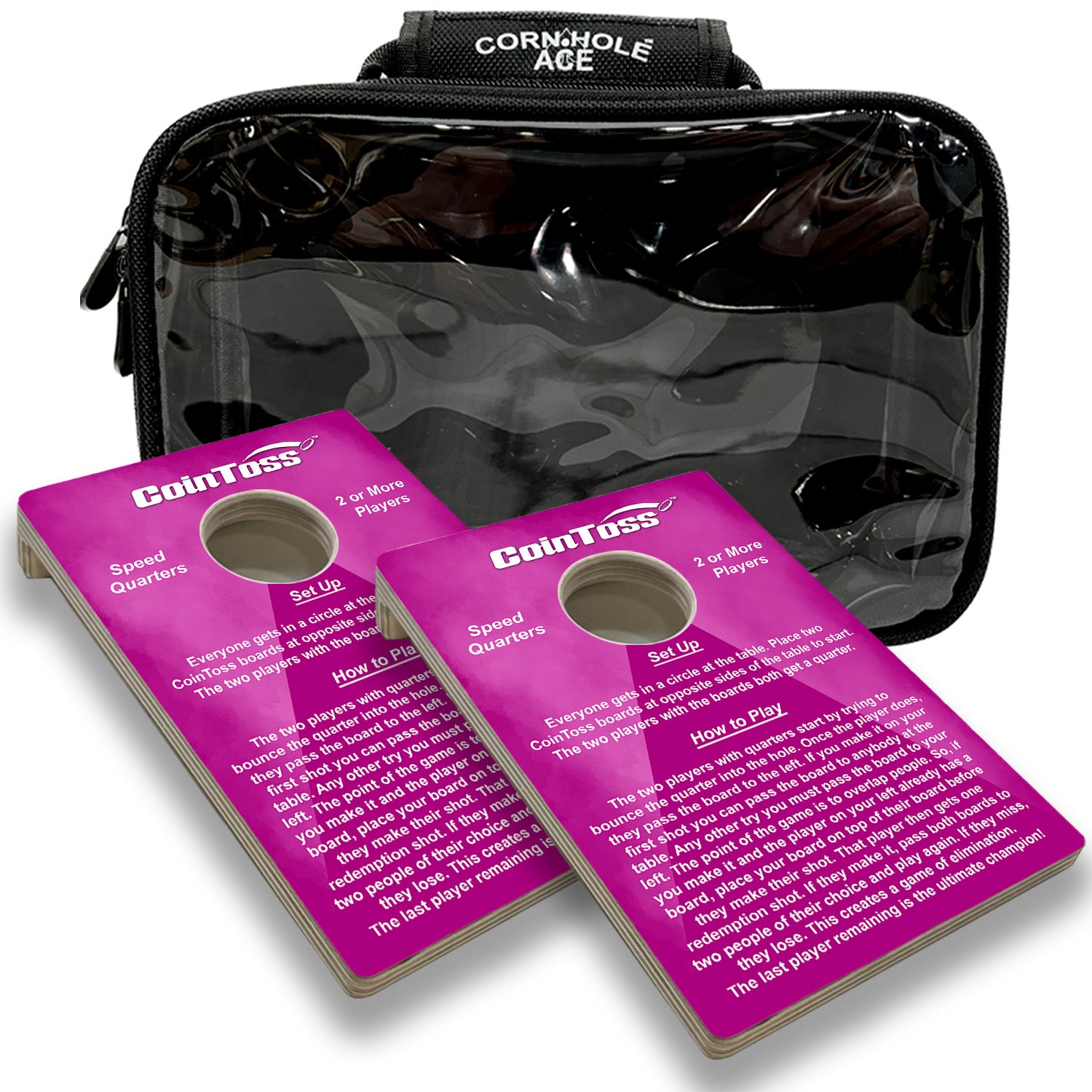 2 CoinToss Boards and Carry Case Set - Speed Quarters - Pink – CornholeAce