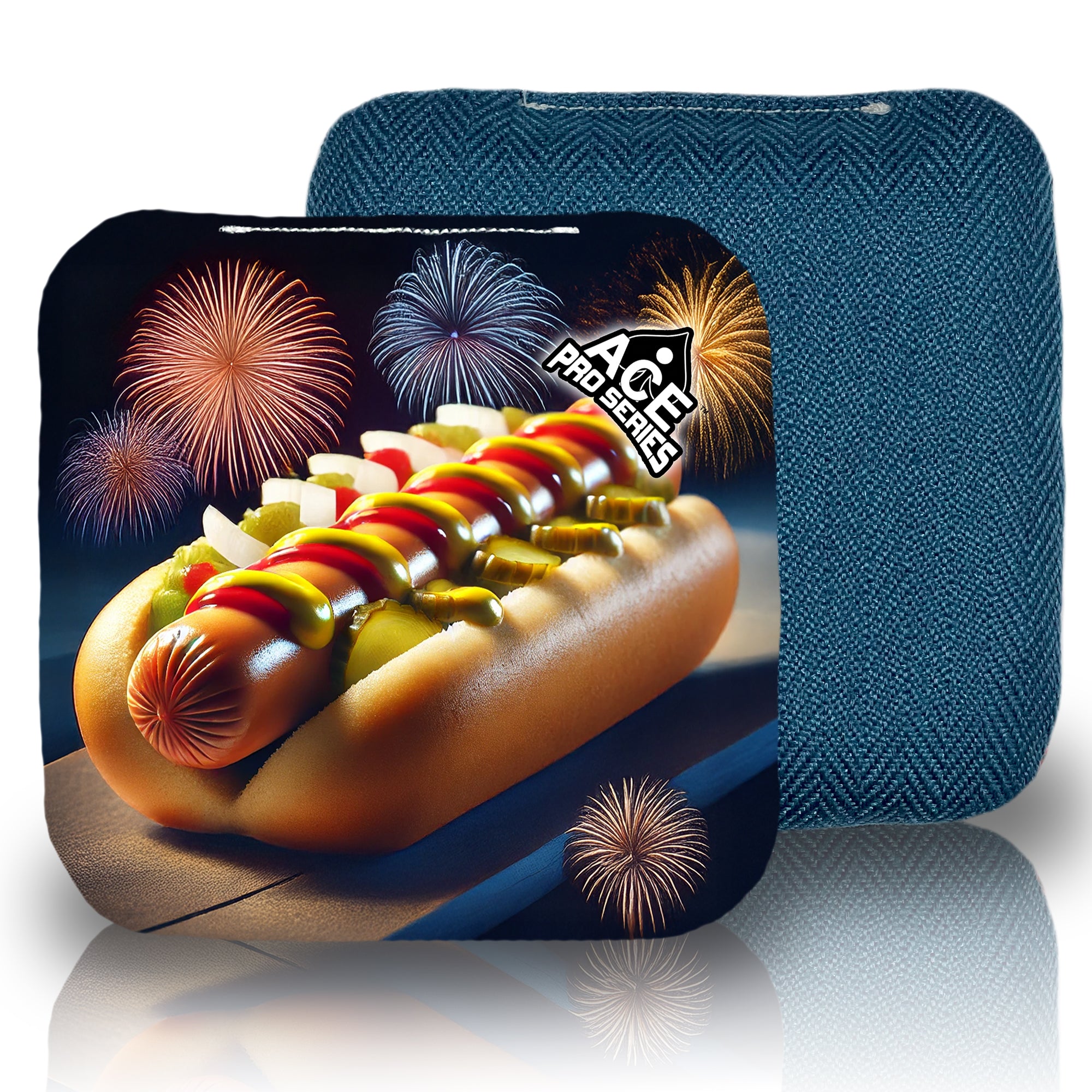 Stars & Stripes Hot Dog - Navy Blue Carpet - ACE Pro Carpet Cornhole B – CornholeAce