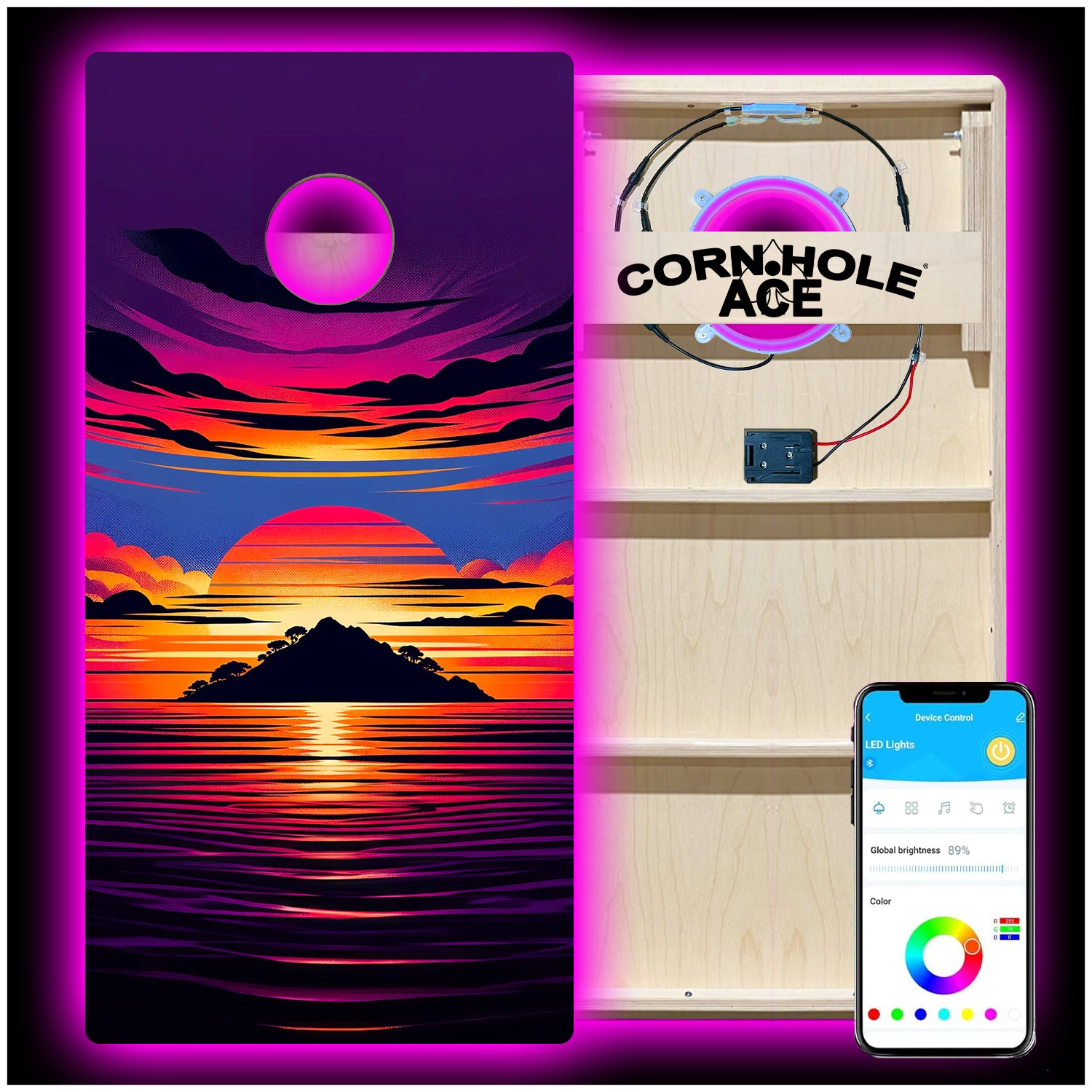 Sunset Island - Cornhole Board Set - Professional - With Pro Light Kit – CornholeAce