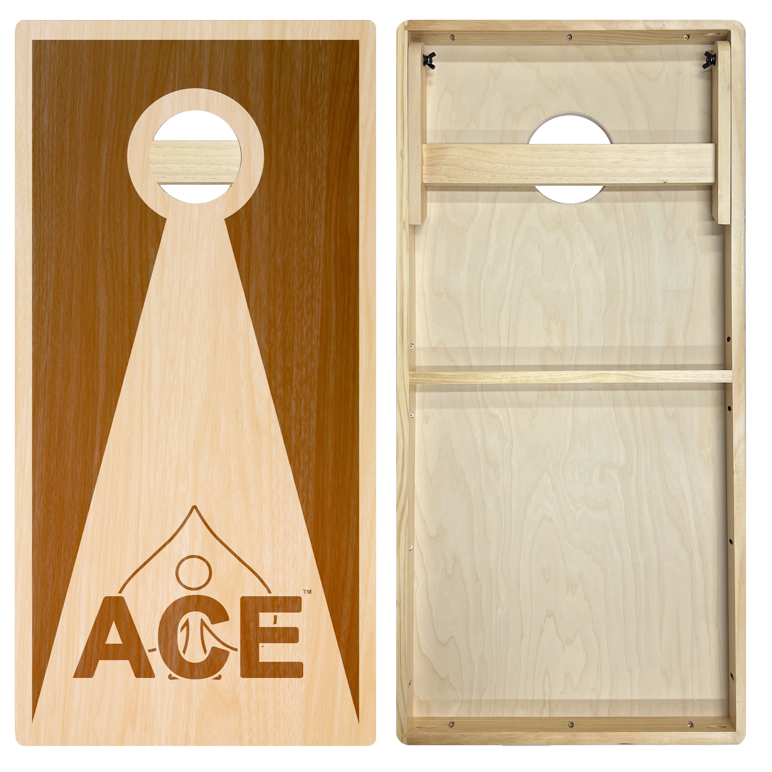 Brown Stained ACE Inverse Triangle - Cornhole Board Set - Intermediate ...