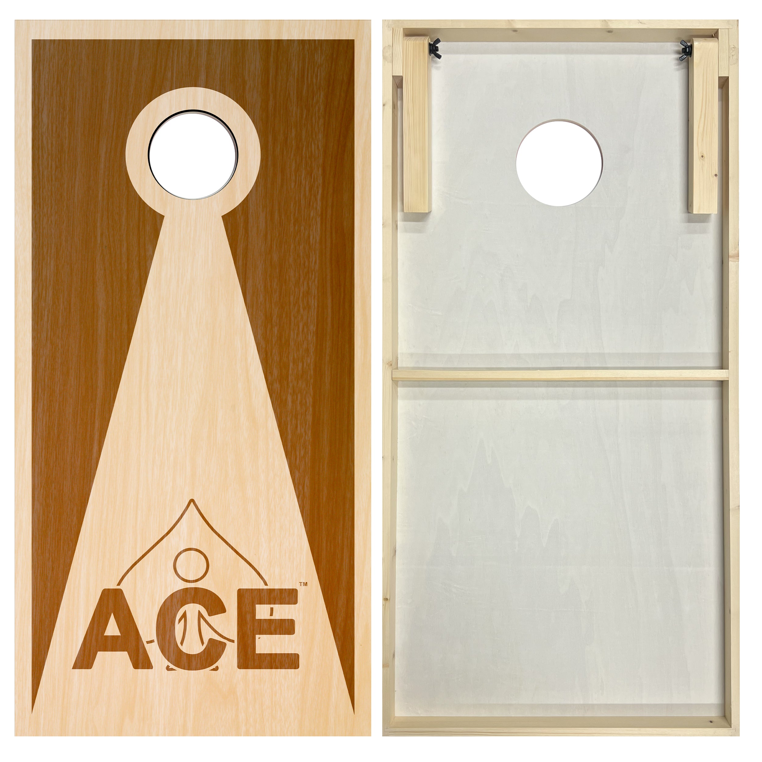 Brown Stained ACE Inverse Triangle - Cornhole Board Set - Standard ...
