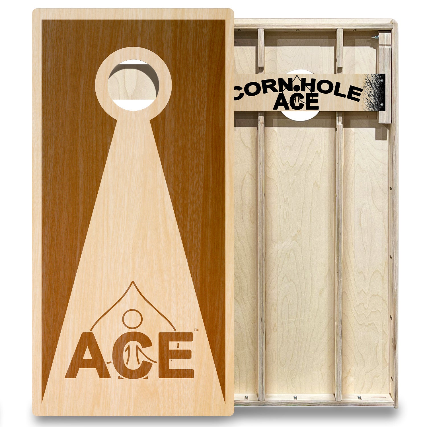 Brown Stained ACE Inverse Triangle - Cornhole Board Set - Elite ...