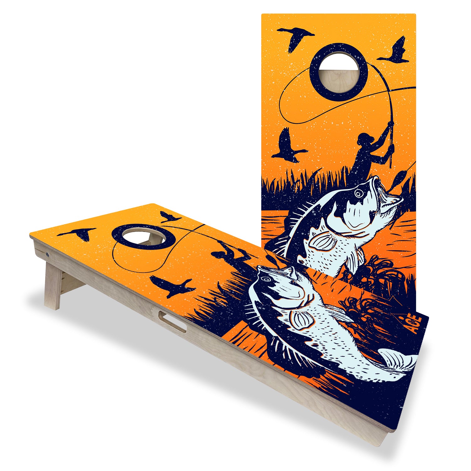 Bass Fishing at Sunset (Blemish) - Professional Cornhole Board Set ...
