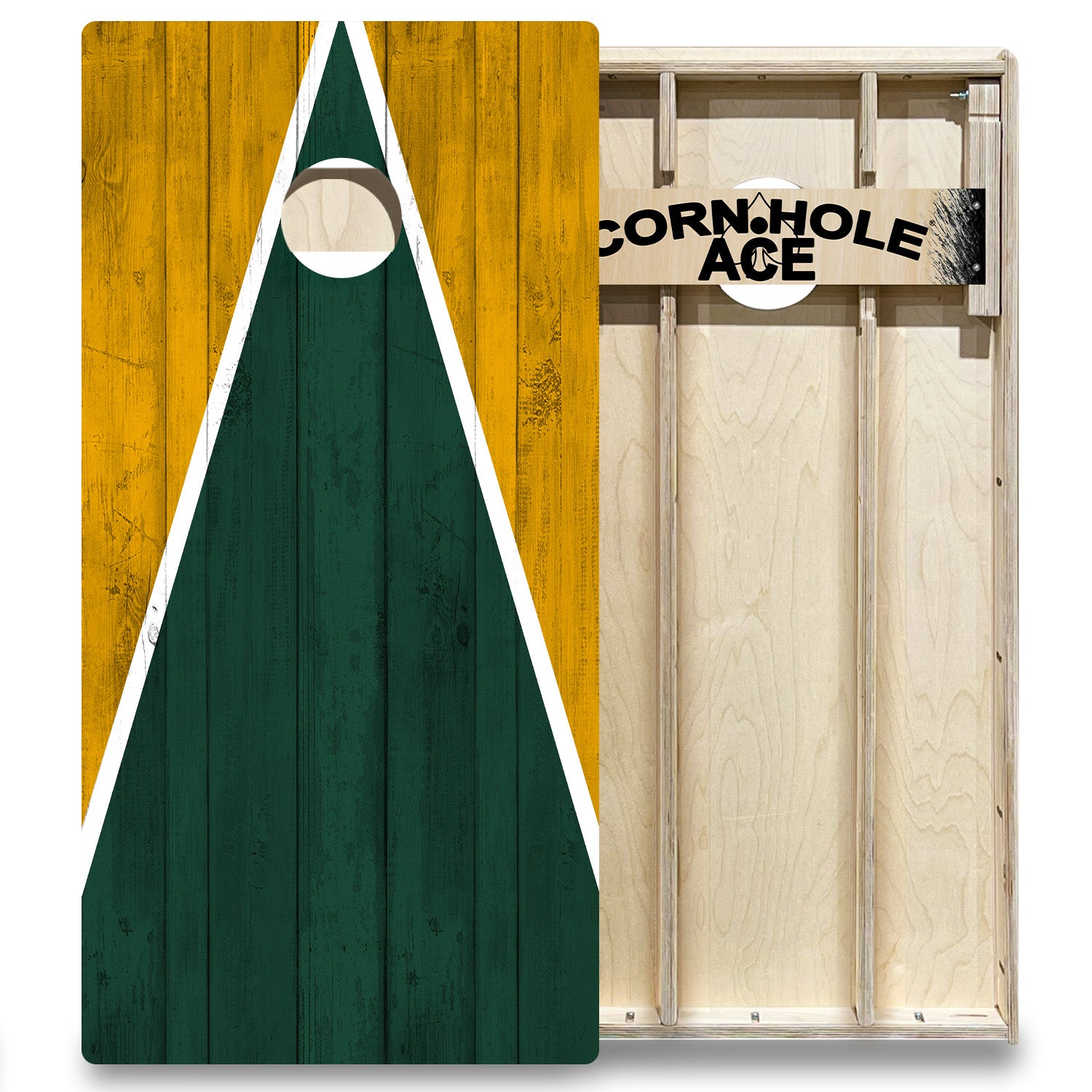 Green Bay Tailgate Triangle Design (Green and Yellow) - Cornhole Board ...