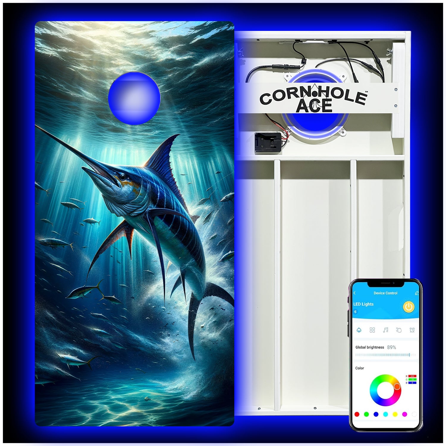 Marlin Majesty - Cornhole Board Set - All Weather - With Pro Light Kit ...