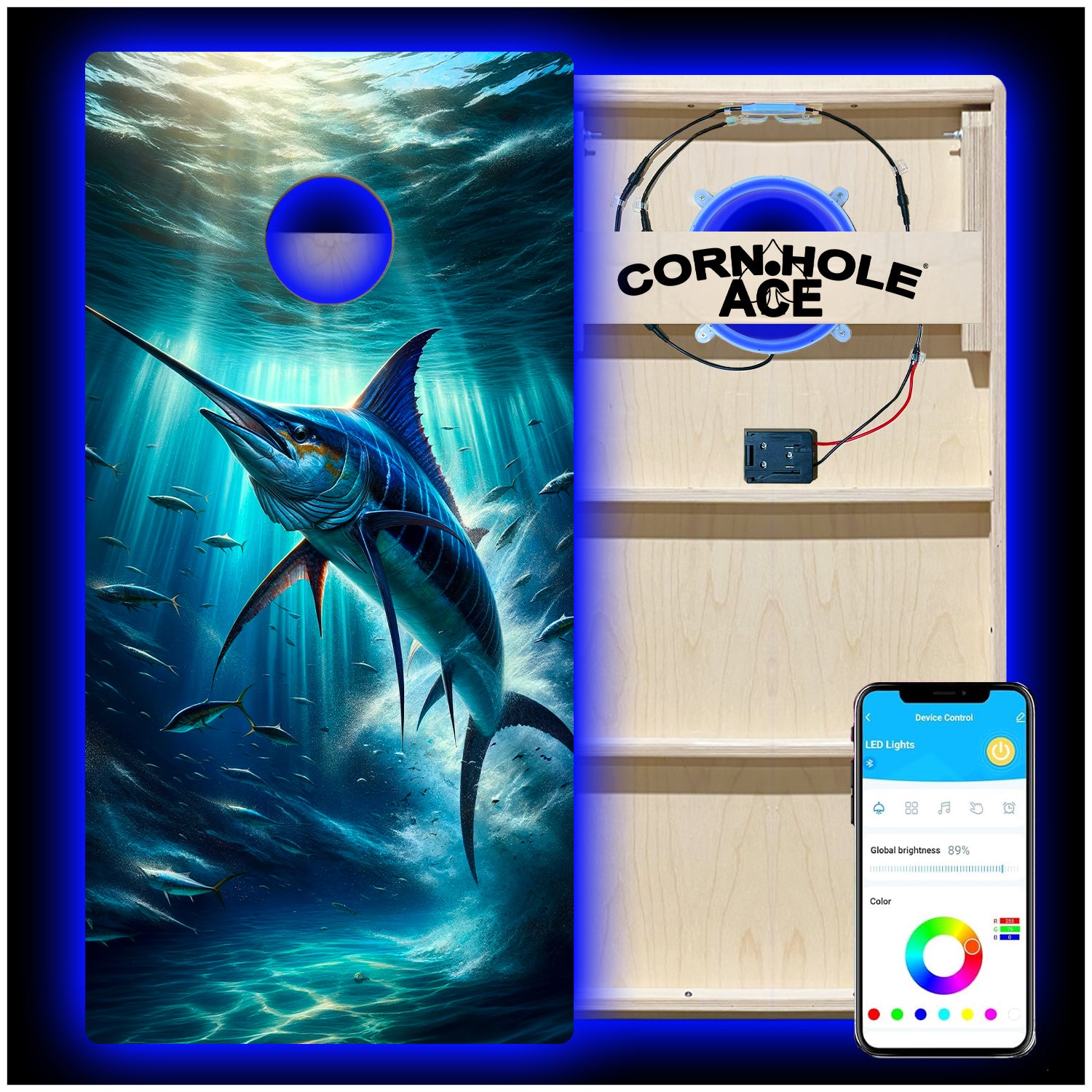 Marlin Majesty Cornhole Board Set | Professional with Pro Light Kit ...