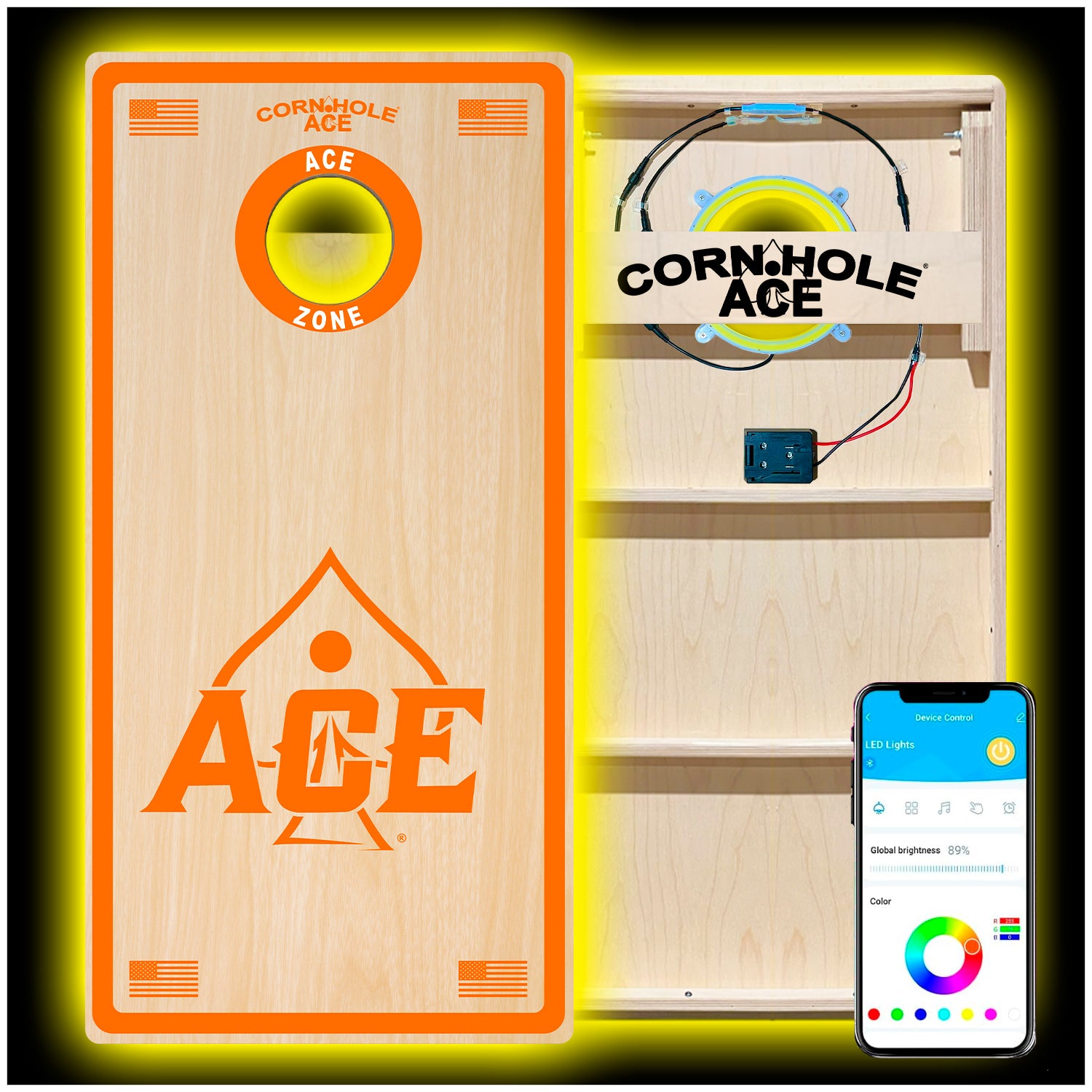 ACE Zone - Orange - Cornhole Board Set - Professional - With Pro Light ...