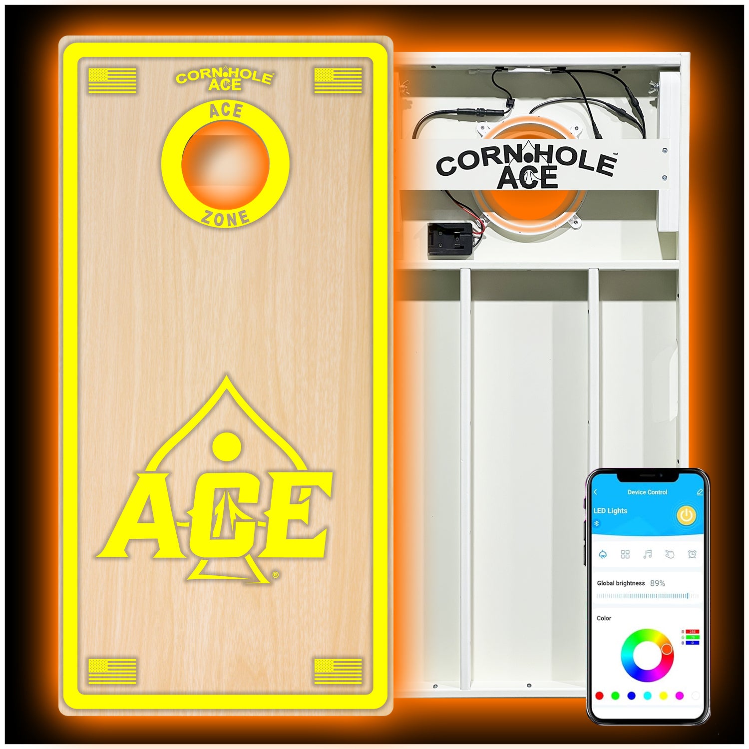 ACE Zone - Yellow Cornhole Board Set | All Weather with Pro Light Kit ...