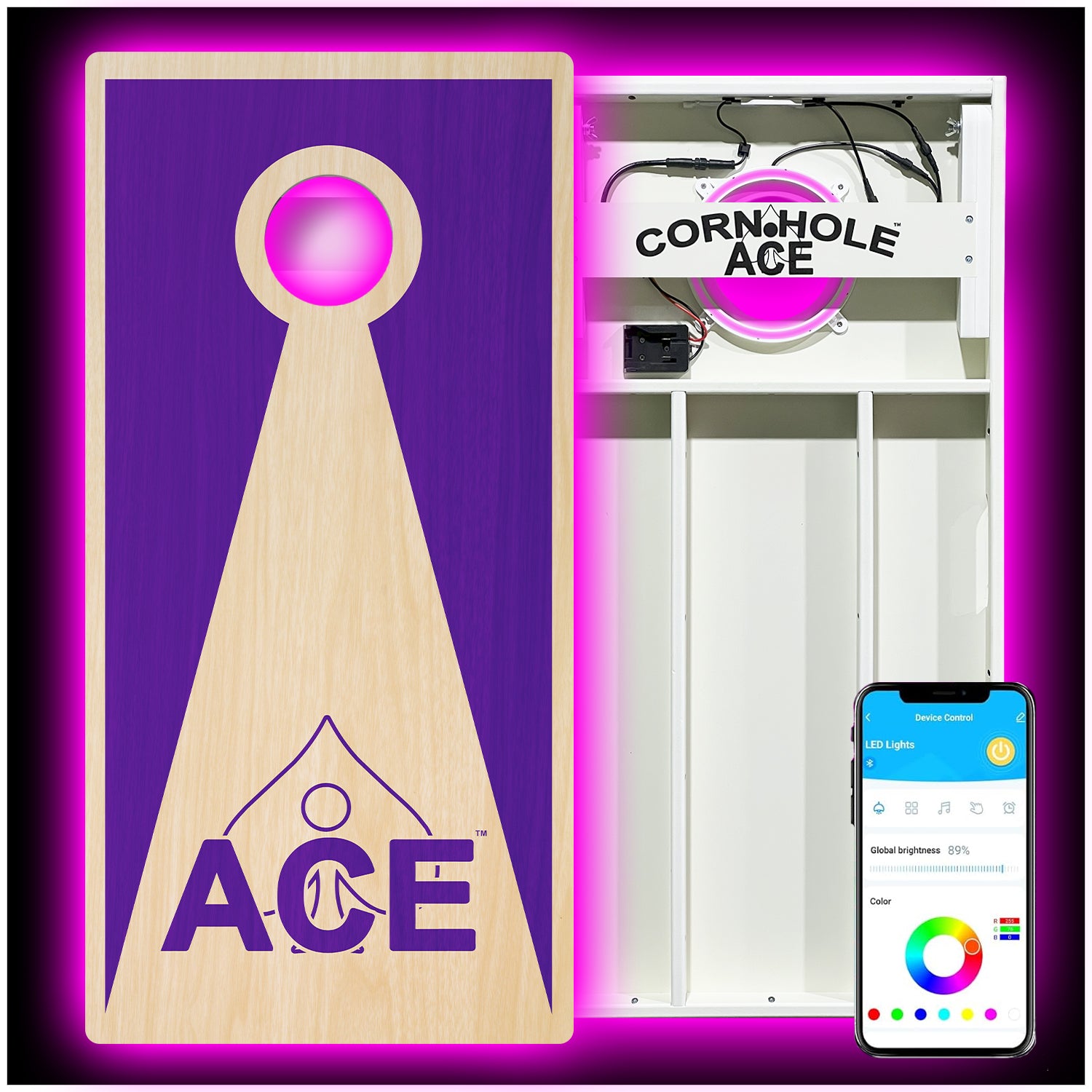 Purple ACE Inverse Triangle - Cornhole Board Set - All Weather - With ...