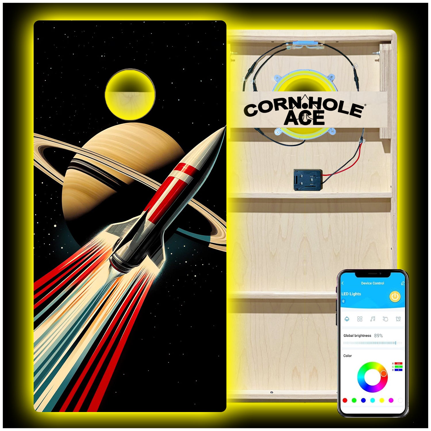 Sideways to Saturn - Cornhole Board Set - Professional - With Pro Ligh ...