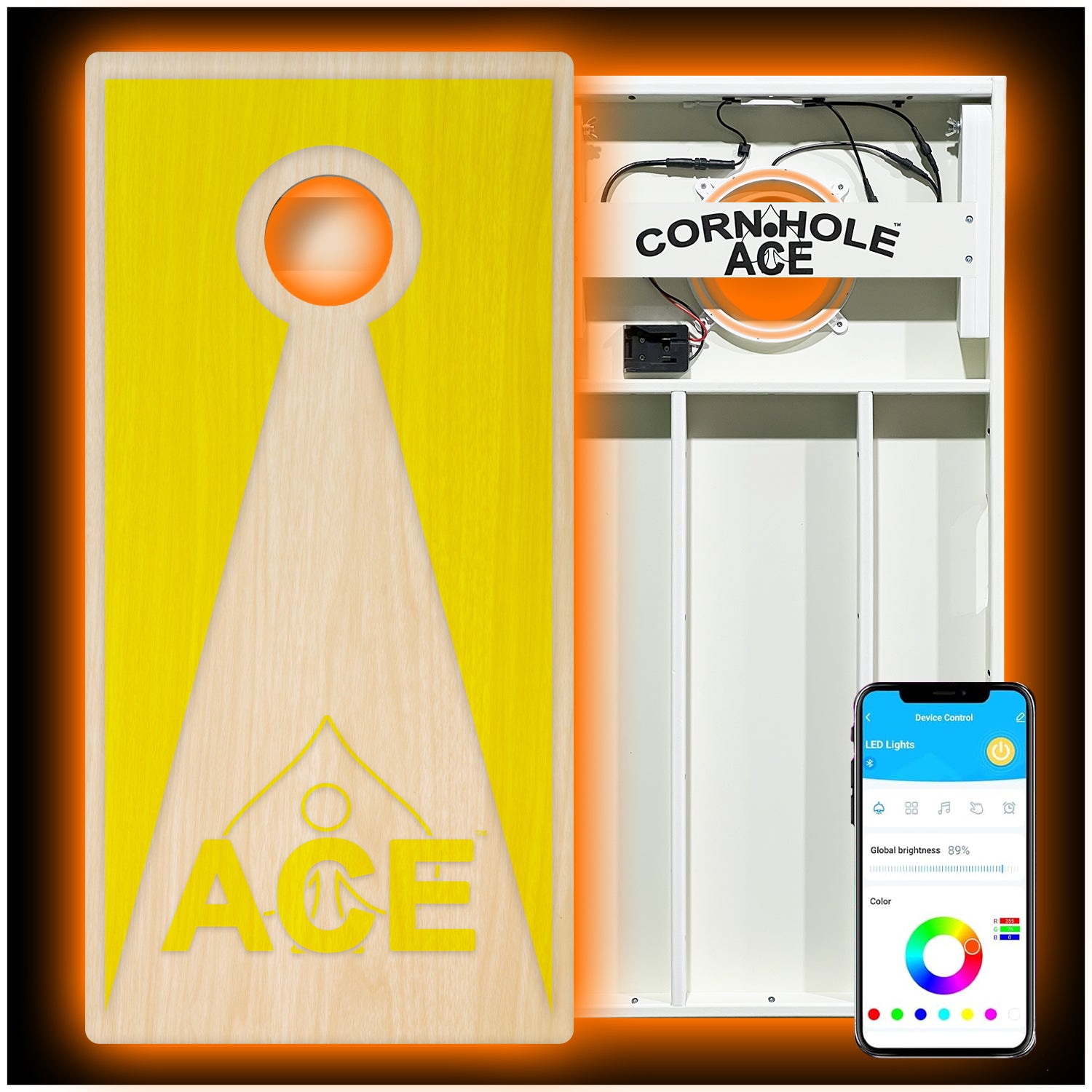 Yellow ACE Inverse Triangle - Cornhole Board Set - All Weather - With ...
