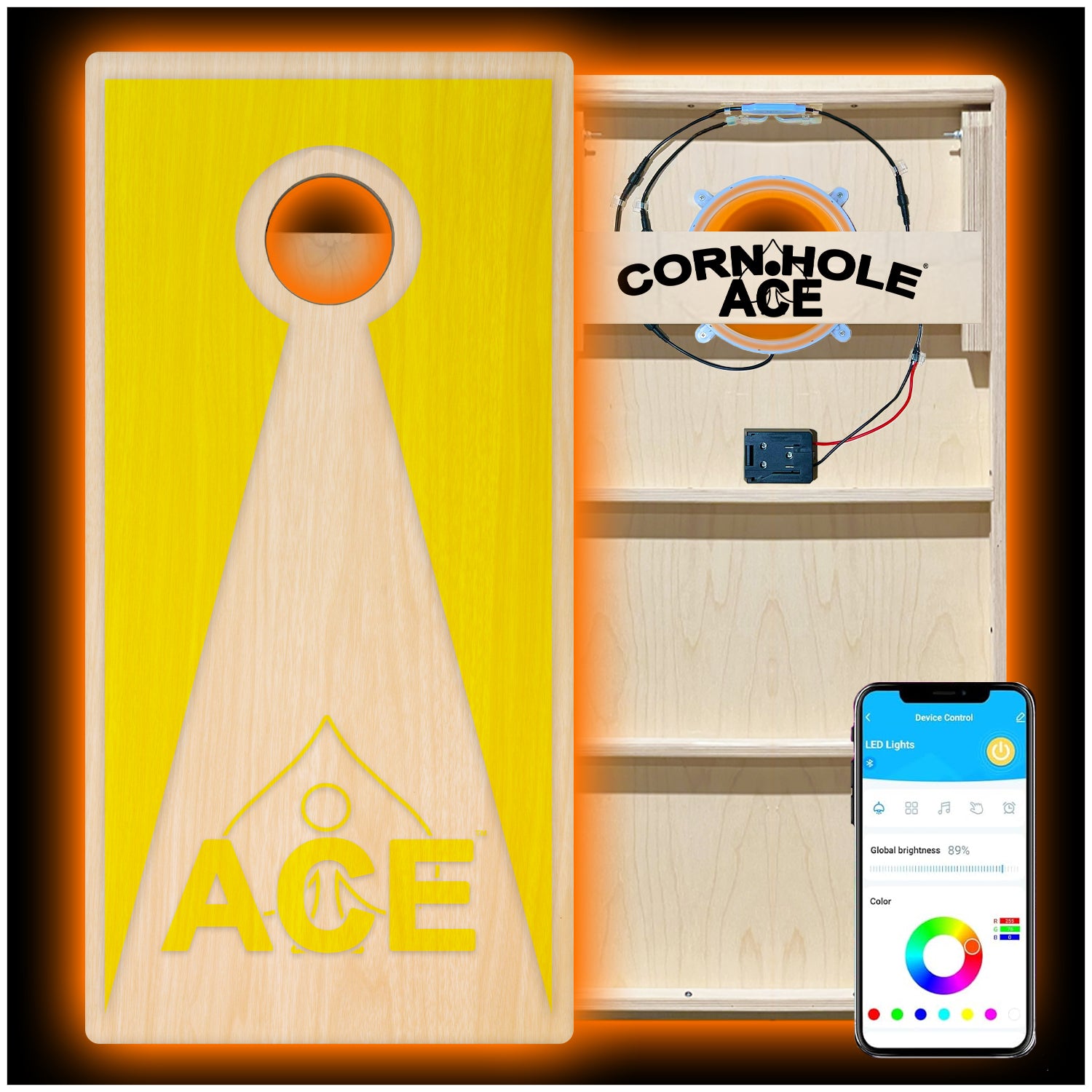 Yellow ACE Inverse Triangle - Cornhole Board Set - Professional - With ...